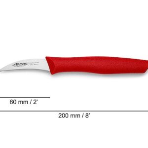 ARCOS 3 Pieces Paring Knife Set. 3 Peeling Knives of Stainless Steel and Ergonomic Polypropylene Handle for Cutting Fruits, Vegetables and Tubers. Series Nova. Color Red