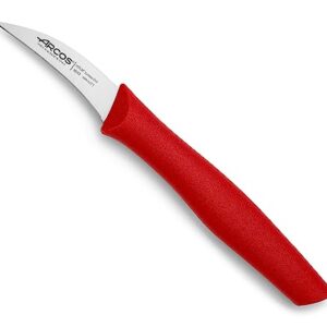 ARCOS 3 Pieces Paring Knife Set. 3 Peeling Knives of Stainless Steel and Ergonomic Polypropylene Handle for Cutting Fruits, Vegetables and Tubers. Series Nova. Color Red