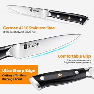 XIZOR Paring Knife 3.5 Inch Fruit and Vegetable Knife Multi-Purpose Japanese Peeling Knife High Carbon German Steel Full Tang Handle & Ergonomic Design,Small,Razor Sharp Blade