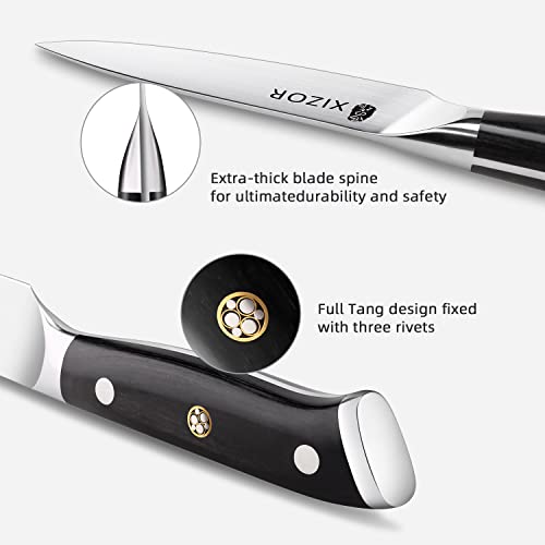 XIZOR Paring Knife 3.5 Inch Fruit and Vegetable Knife Multi-Purpose Japanese Peeling Knife High Carbon German Steel Full Tang Handle & Ergonomic Design,Small,Razor Sharp Blade