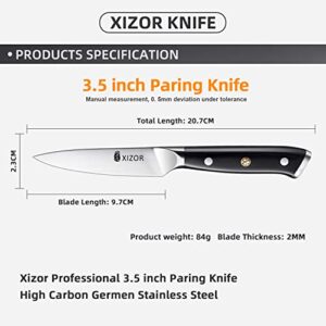 XIZOR Paring Knife 3.5 Inch Fruit and Vegetable Knife Multi-Purpose Japanese Peeling Knife High Carbon German Steel Full Tang Handle & Ergonomic Design,Small,Razor Sharp Blade