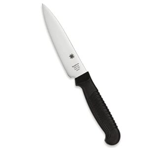 spyderco lightweight kitchen utility knife with 4.5" mbs-26 stainless steel blade and black polypropylene plastic handle - plainedge - k05pbk