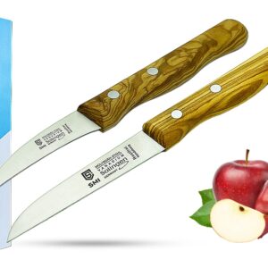 SMI - 2 Pcs Paring Knife Set Peeling Knife Straight & Curved Vegetable Knife Fruit Knife Olive Wood Handle Solingen Knife Made in Germany - Not Dishwasher Safe