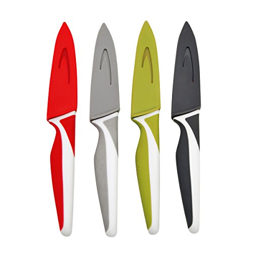 Starfrit 080906-006-0000 Set of 4 Paring Knives with Snap-on Covers, Multicolored, 8.5x 3.2x 0.8