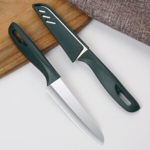 Paring Knife, New Sharp and Durable Fruit Knife with Protective Cover, Exquisite dark green look, Suitable for Most Types of Vegetables, Fruits and Meat (6 Pieces)