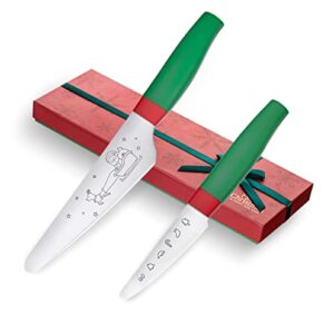 KINGSTONE Fruit Knife, 7 Inch Kitchen Knife & 3.3 Inch Paring Knife with Unique Round Head for Safe Use, High Carbon Stainless Steel with Gift Box