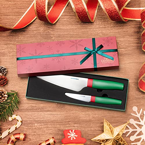 KINGSTONE Fruit Knife, 7 Inch Kitchen Knife & 3.3 Inch Paring Knife with Unique Round Head for Safe Use, High Carbon Stainless Steel with Gift Box