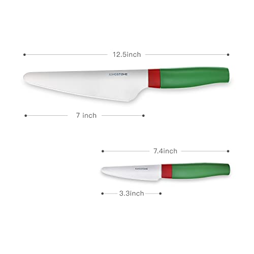 KINGSTONE Fruit Knife, 7 Inch Kitchen Knife & 3.3 Inch Paring Knife with Unique Round Head for Safe Use, High Carbon Stainless Steel with Gift Box