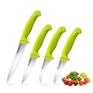 cook n home paring knife set 4-piece, high carbon german stainless steel kitchen knives, includes-utility, paring, vegetable, peeling knife, ergonomic handle, green