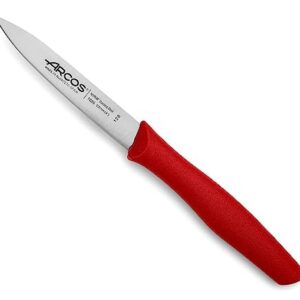 ARCOS Paring Knife Set 2 Pieces. 2 Peeling Knives of Stainless Steel and Ergonomic Polypropylene Handle for Cutting Fruits, Vegetables and Tubers. Series Nova. Color Red