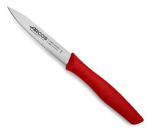 ARCOS Paring Knife Set 2 Pieces. 2 Peeling Knives of Stainless Steel and Ergonomic Polypropylene Handle for Cutting Fruits, Vegetables and Tubers. Series Nova. Color Red