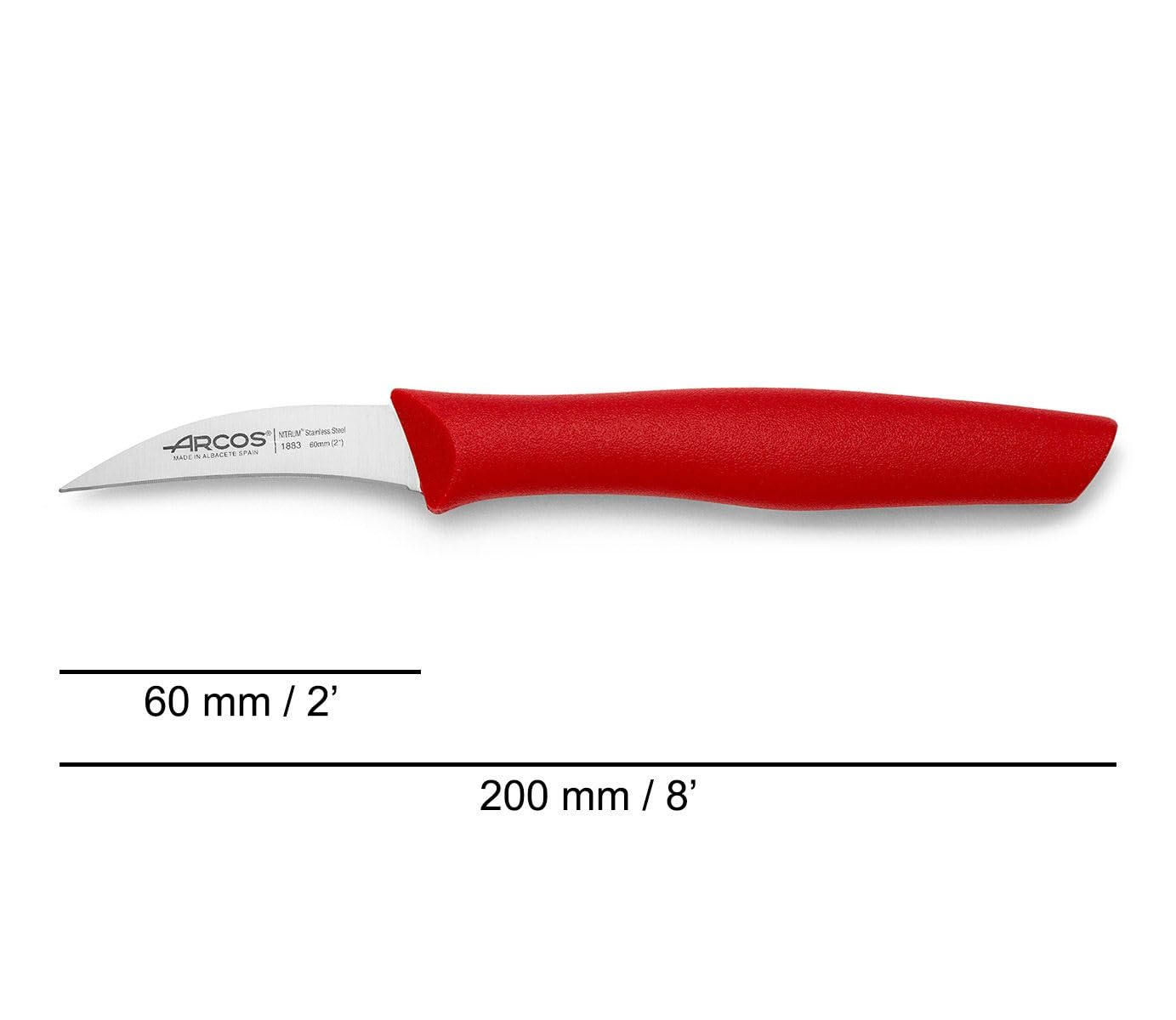 ARCOS Paring Knife Set 2 Pieces. 2 Peeling Knives of Stainless Steel and Ergonomic Polypropylene Handle for Cutting Fruits, Vegetables and Tubers. Series Nova. Color Red