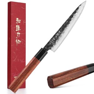 hezhen 6" utility knife, clad steel composite forging steel universal knife, petty knife paring fruit peeling,japanese style kitchen knife,natural wood octagonal handle