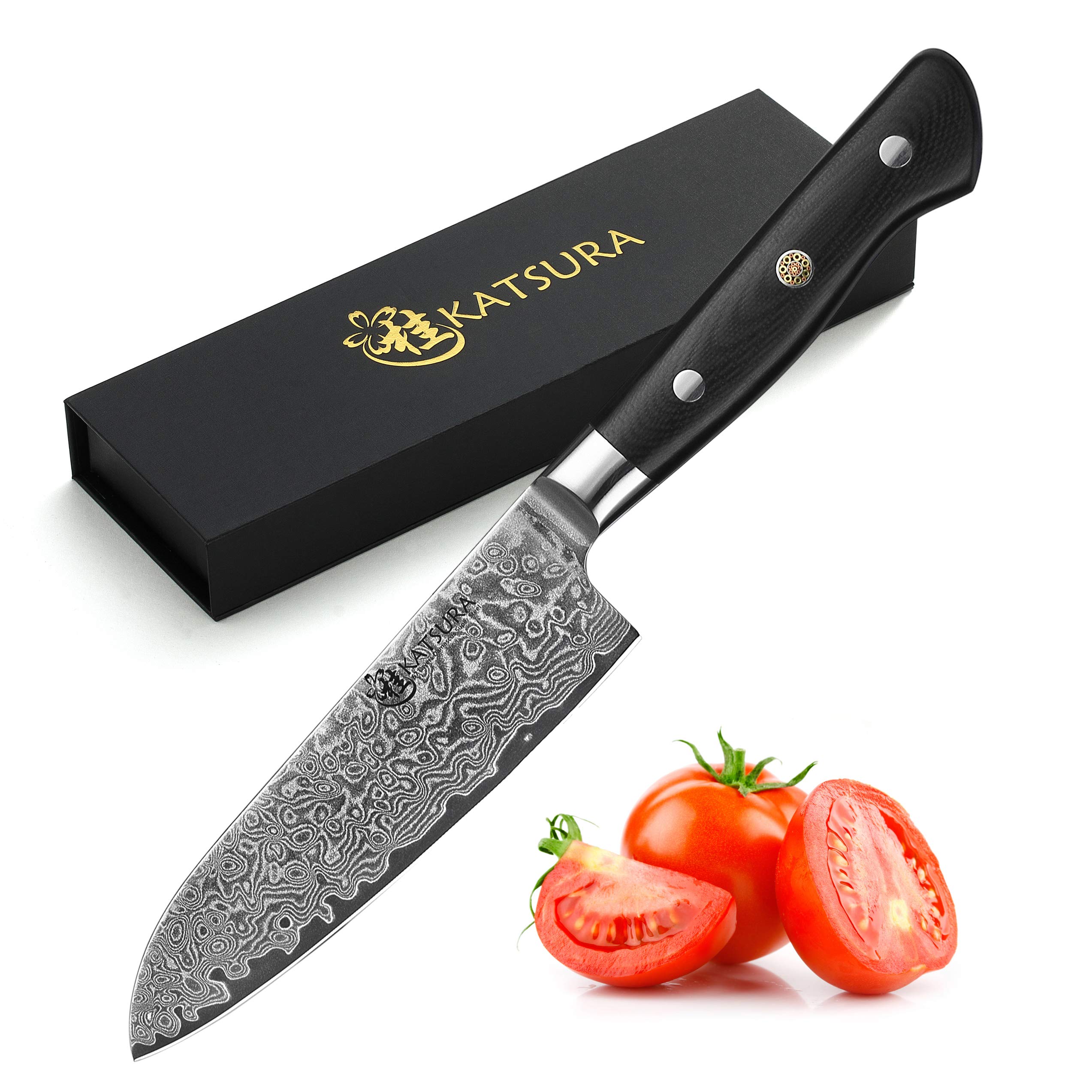 KATSURA Santoku Knife – 5 Inch – Japanese Premium AUS 10, 67 Layers Damascus Steel Knife