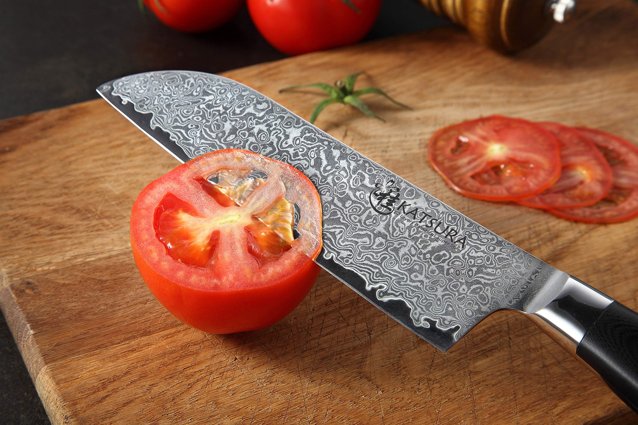 KATSURA Santoku Knife – 5 Inch – Japanese Premium AUS 10, 67 Layers Damascus Steel Knife