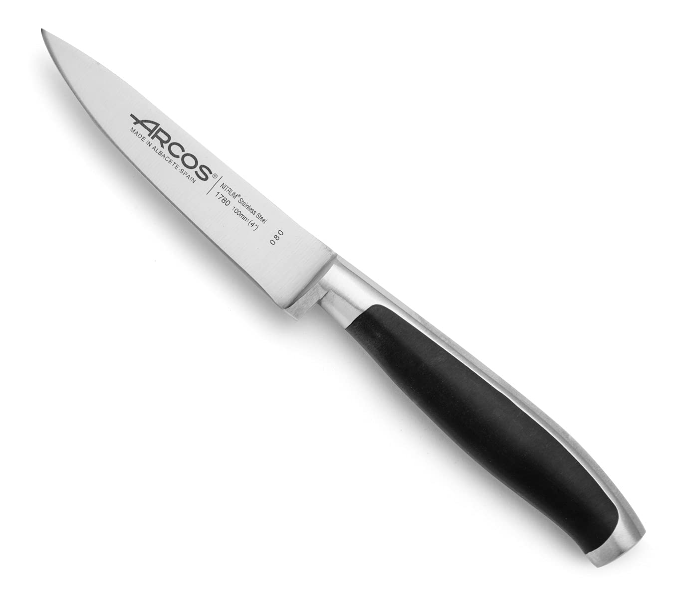 ARCOS Paring Knife 4 Inch Stainless Steel. Professional Kitchen Knife for Cut, Peel and Clean Food. Ergonomic Polyoxymethylene Handle and 100 mm Blade. Series Kyoto. Color Black