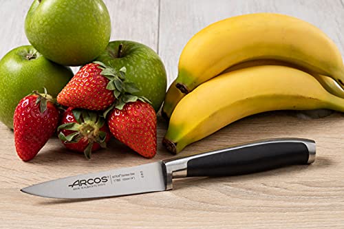 ARCOS Paring Knife 4 Inch Stainless Steel. Professional Kitchen Knife for Cut, Peel and Clean Food. Ergonomic Polyoxymethylene Handle and 100 mm Blade. Series Kyoto. Color Black