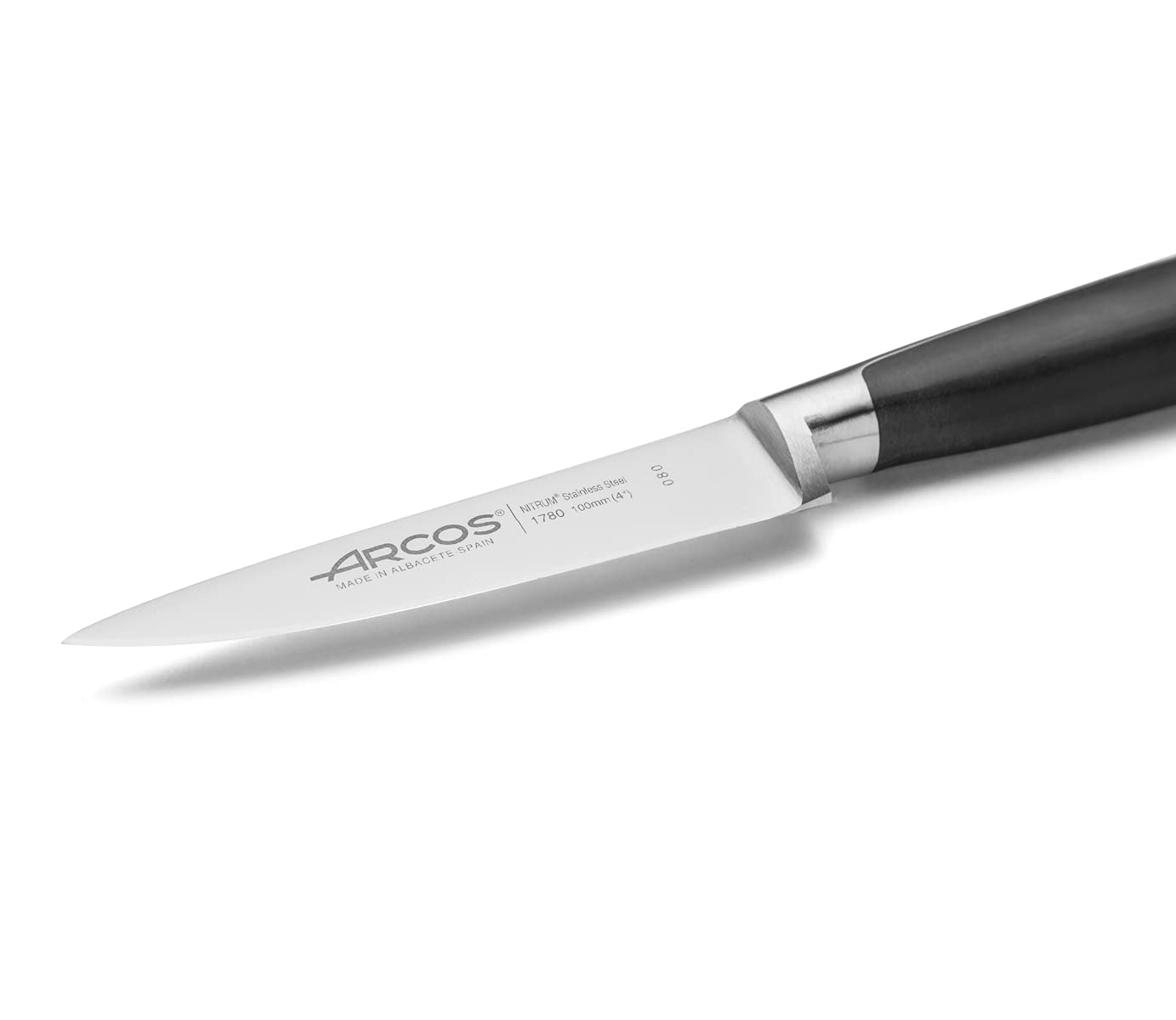 ARCOS Paring Knife 4 Inch Stainless Steel. Professional Kitchen Knife for Cut, Peel and Clean Food. Ergonomic Polyoxymethylene Handle and 100 mm Blade. Series Kyoto. Color Black