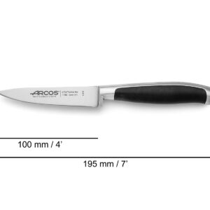 ARCOS Paring Knife 4 Inch Stainless Steel. Professional Kitchen Knife for Cut, Peel and Clean Food. Ergonomic Polyoxymethylene Handle and 100 mm Blade. Series Kyoto. Color Black