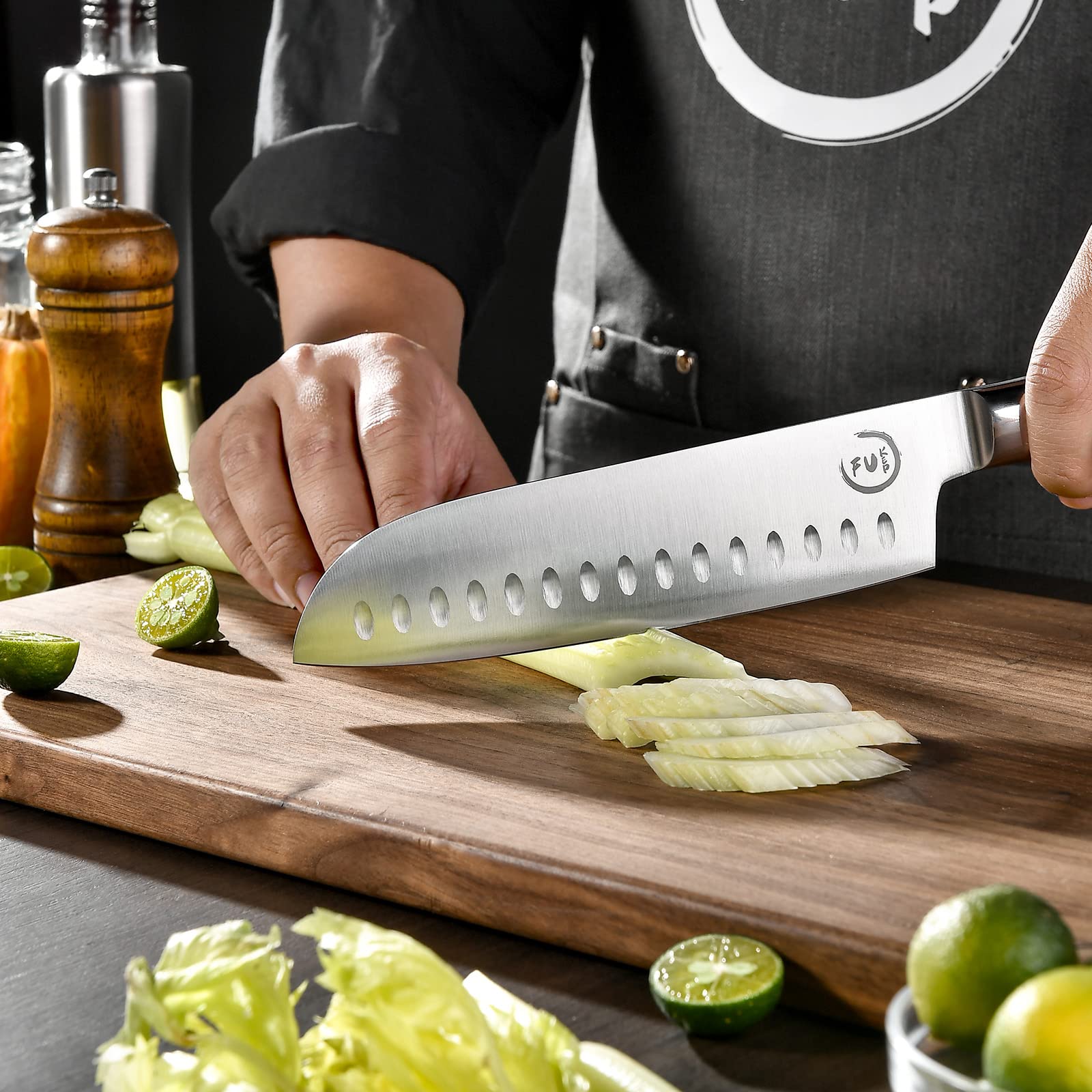 Fukep Santoku Knife + Paring Knife, HC Stainless Steel Super Sharp Kitchen Knife