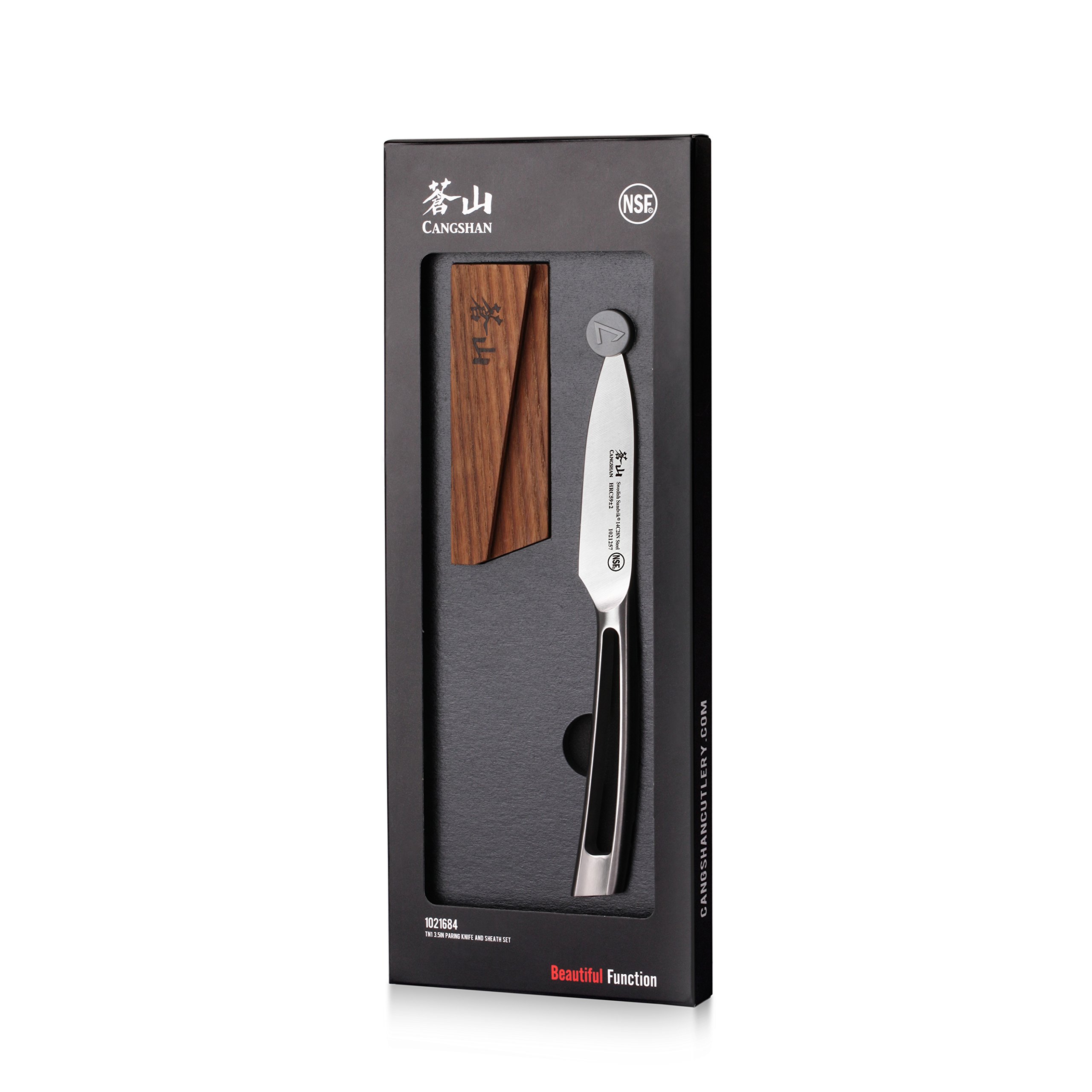 Cangshan TN1 Series 1021684 Swedish 14C28N Steel Forged 3.5-Inch Paring Knife and Wood Sheath Set