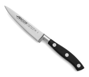 arcos paring knife 4 inch stainless steel. kitchen knife for peeling fruits and vegetables. ergonomic polyoxymethylene handle and 100mm blade. series riviera. color black