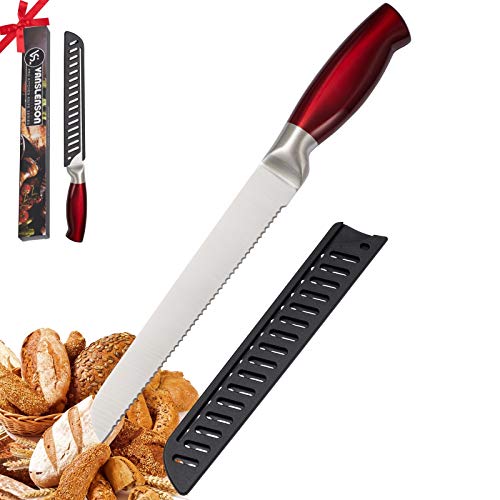 VSL VANSLENSON Kitchen Knife Set Paring Knife , 8" Serrated Bread Knife beautiful Red Knife with Sheath (Bread Knife)