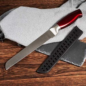 VSL VANSLENSON Kitchen Knife Set Paring Knife , 8" Serrated Bread Knife beautiful Red Knife with Sheath (Bread Knife)