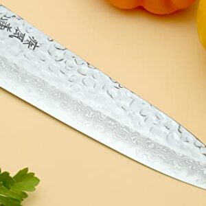 Yoshihiro VG-10 16 Layer Hammered Damascus Stainless Steel Gyuto 8.25'' (210mm) Japanese Chefs Knife & Paring Utility Knife 3.2'' (80mm) SET