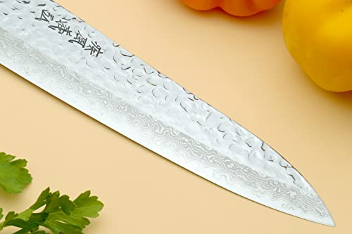 Yoshihiro VG-10 16 Layer Hammered Damascus Stainless Steel Gyuto 8.25'' (210mm) Japanese Chefs Knife & Paring Utility Knife 3.2'' (80mm) SET