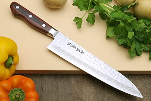 Yoshihiro VG-10 16 Layer Hammered Damascus Stainless Steel Gyuto 8.25'' (210mm) Japanese Chefs Knife & Paring Utility Knife 3.2'' (80mm) SET