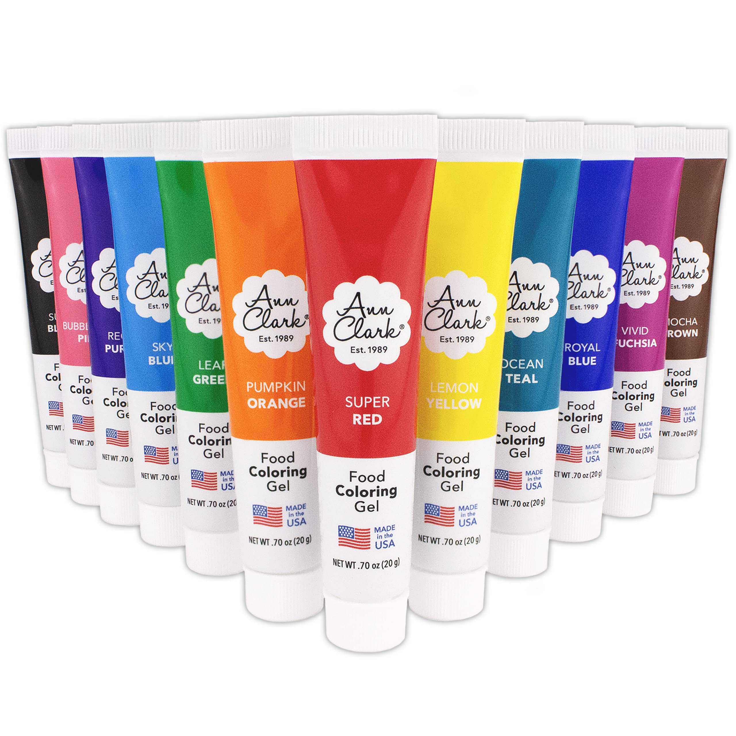 Ann Clark Professional-Grade Gel Food Coloring Made in USA .7 oz, 12 Colors