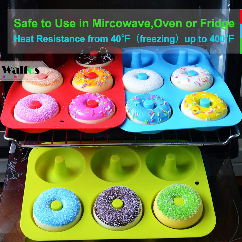 Walfos Silicone Donut Mold - Non-Stick Silicone Doughnut Pan Set, Just Pop Out! Heat Resistant, Make Perfect Donut Cake Biscuit Bagels, BPA FREE and Dishwasher Safe, Set of 3