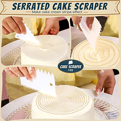 Teenitor Cake Scraper Cake Smoother, 7 Pcs Dough Scraper Bowl Scraper Cutters Cake Icing Scraper Smoother Tool Set for Bread Dough Cake Fondant Icing