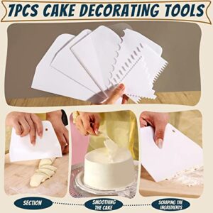 Teenitor Cake Scraper Cake Smoother, 7 Pcs Dough Scraper Bowl Scraper Cutters Cake Icing Scraper Smoother Tool Set for Bread Dough Cake Fondant Icing