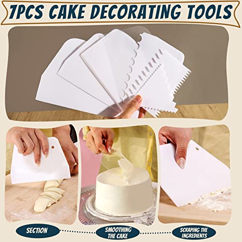 Teenitor Cake Scraper Cake Smoother, 7 Pcs Dough Scraper Bowl Scraper Cutters Cake Icing Scraper Smoother Tool Set for Bread Dough Cake Fondant Icing