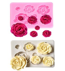 2pcs rose flowers silicone molds cake chocolate mold wedding cake decorating tools fondant sugarcraft cake molds