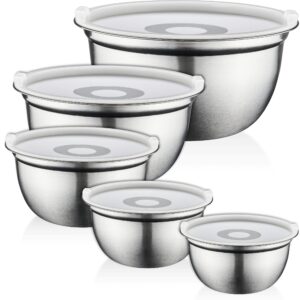 finedine stainless steel mixing bowls set with lids, home kitchen cooking essentials household must haves for baking, 5 pieces