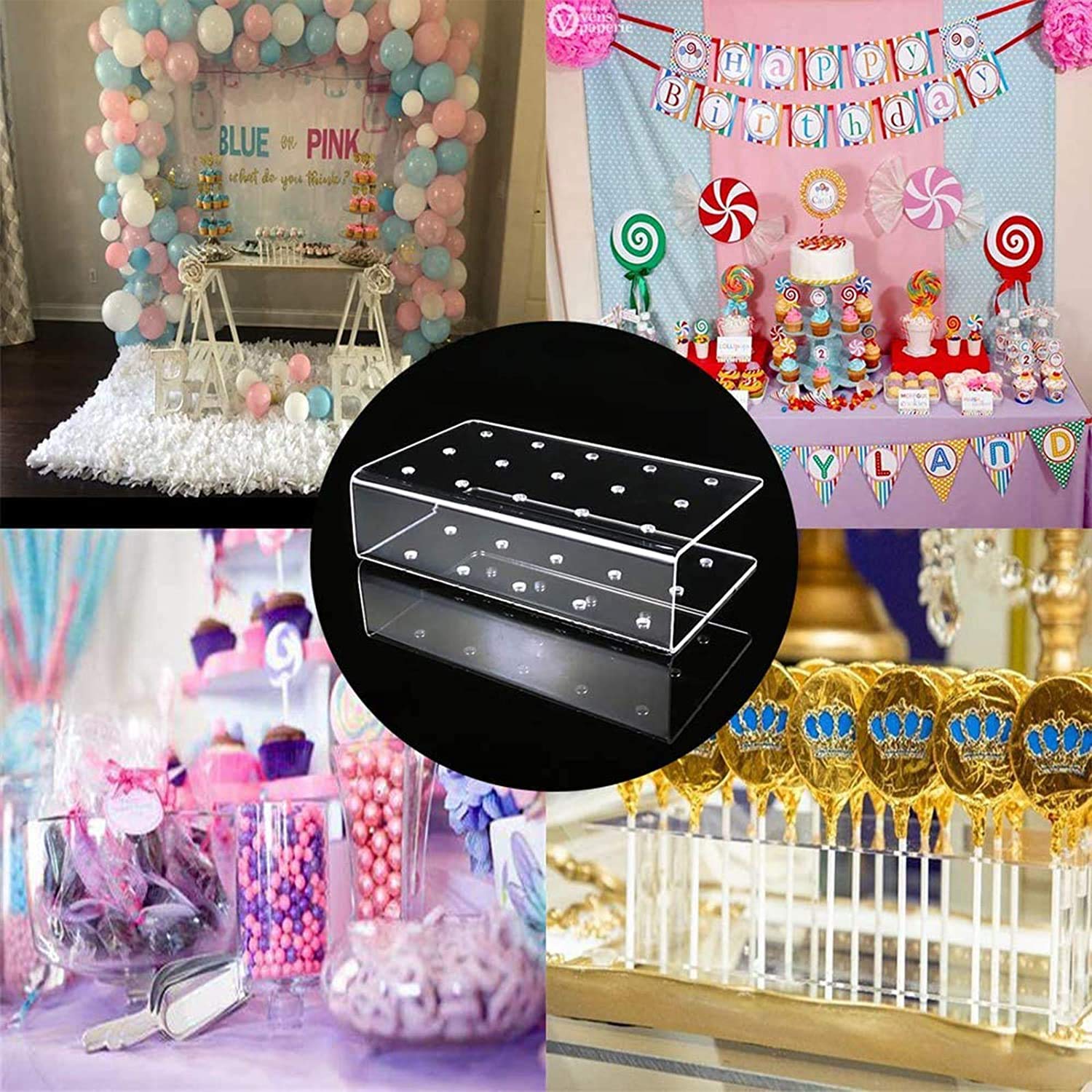 KKOBHO 2 Pack Acrylic Lollipop Holder Cake Pop Stand 100PCS Clear Treats Bags 100PCS Lollipop Sticks and 100PCS Gold Metallic Twist Ties for Candy Cake Pop Sticks Making Tools (2)