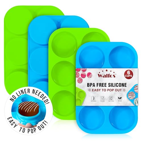 Walfos Oreo Molds Silicone, Non-Stick Oreo Cookie Mold, Round Chocolate Covered Oreos Mold for Candy, Cookies, Pudding, Soap, Jello, Set of 4 (Blue/Green)