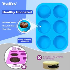 Walfos Oreo Molds Silicone, Non-Stick Oreo Cookie Mold, Round Chocolate Covered Oreos Mold for Candy, Cookies, Pudding, Soap, Jello, Set of 4 (Blue/Green)