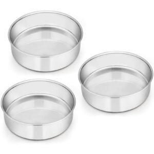 e-far 6 inch cake pan set of 3, stainless steel round smash cake baking pans tins, non-toxic & healthy, mirror finish & dishwasher safe