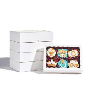 JCXGRVC 4PCS 10 x 7 x 2.5 inches Elegant Cookies Boxes, Strawberries Boxes with Display Window, White Paper Box