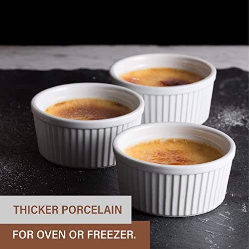 Bellemain Creme Brulee 4 oz Ramekins | Mini Casserole Dish Set, Charcuterie Bowls, Pot Pie Baking Dishes, Souffle Cups, Soy Sauce Bowls | Fluted Porcelain Bowls, Oven Safe to 500F, Set of 6 (White)