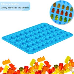 JEWOSTER Gummy Bear Silicone Molds 4 PCS,Non-stick Chocolate Candy Molds with 2 Droppers Food Grade