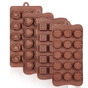 la chat 4 packs silicone molds for chocolate, food grade no-stick baking, candy and butter mold with different shape