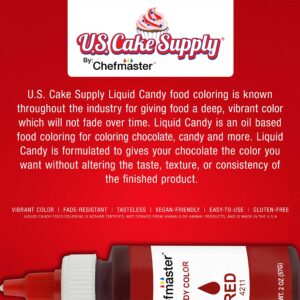 U.S. Cake Supply Large 2-ounce Bottles of each Liquid Candy Food Color 8 Bottle Kit with Mixing Wheel for Chocolate and Candy Coloring