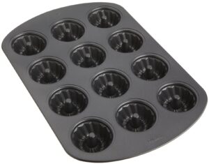 wilton non-stick mini fluted tube pan, 12-cavity cookie pan, multi-cavity mini cake pan, steel, black