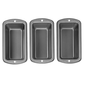 wilton recipe right non-stick mini loaf pan set, small loaf pans for baking, 3-piece cookware set, 5.75 x 3 in., steel