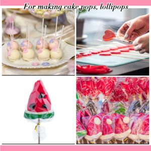 Yinkin Lollipop Cake Pop Treat Bag Set Include 100 Parcel Bags 100 Papery Treat Sticks Metallic Twist Ties Meat Baller with Handles Cake Pops Making Tools for Candies, Chocolates and Cookies (Red)